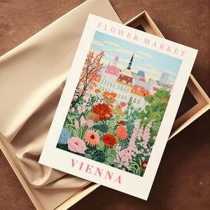 Vienna Flower Market Poster, Wall Decor, Austria Floral Illustration ...