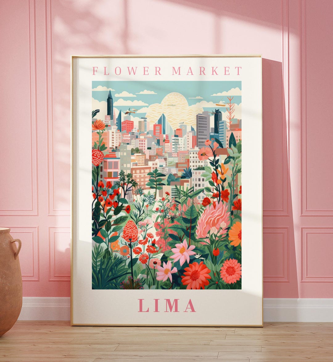 Flower Market Lima Print Wall Art Peru Floral Illustration Botanical ...