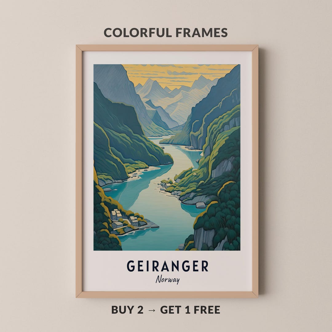 Geiranger Travel Poster Geirangerfjord Wall Art Norway Print Cityscape ...