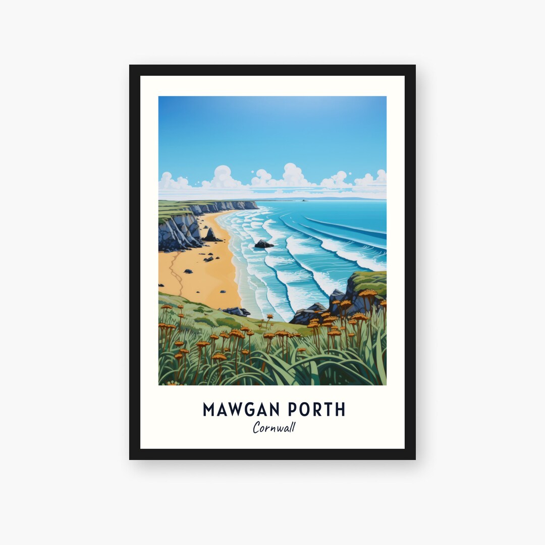 Mawgan Porth Reise Print, Mawgan Porth Cornwall Reise Geschenk ...