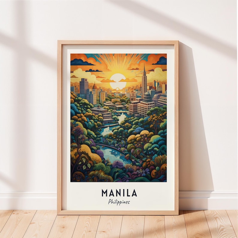 Manila Travel Poster Rizal Park Wall Art Philippines Print Cityscape ...