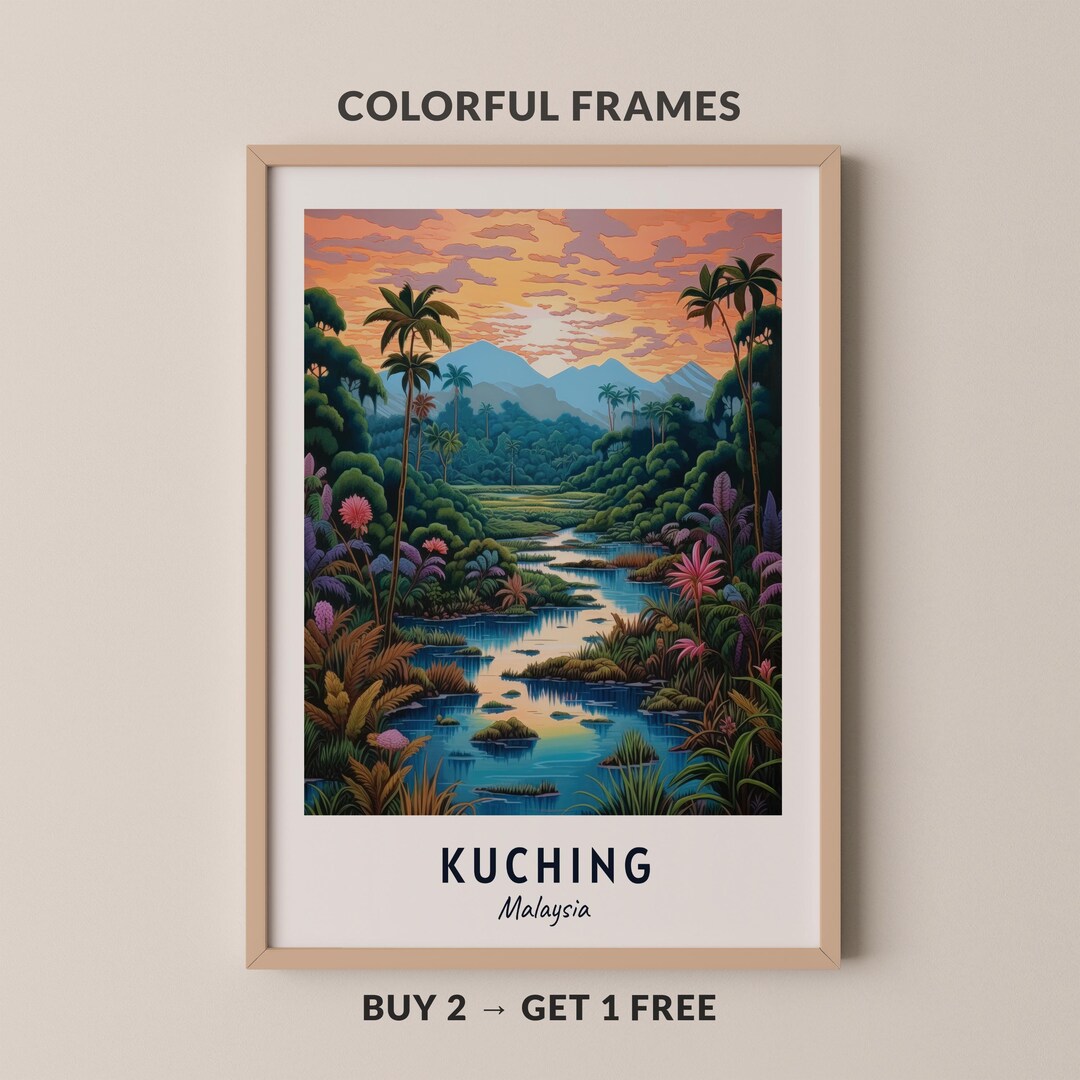 Kuching Travel Poster Semenggoh Nature Reserve Wall Art Malaysia Print ...
