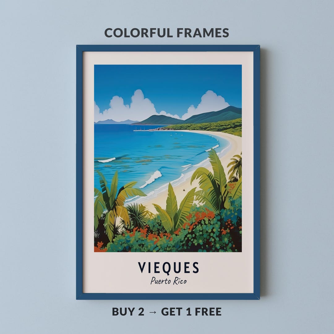 Vieques Travel Poster Puerto Rico Print Wall Art City Print Cityscape ...