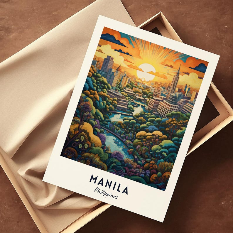 Manila Travel Poster Rizal Park Wall Art Philippines Print Cityscape ...
