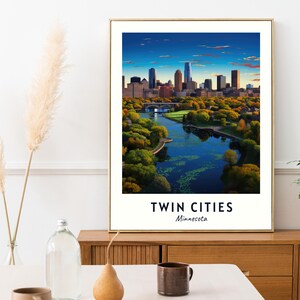 Twin Cities Travel Poster Minnesota Print Wall Art City Print Cityscape ...