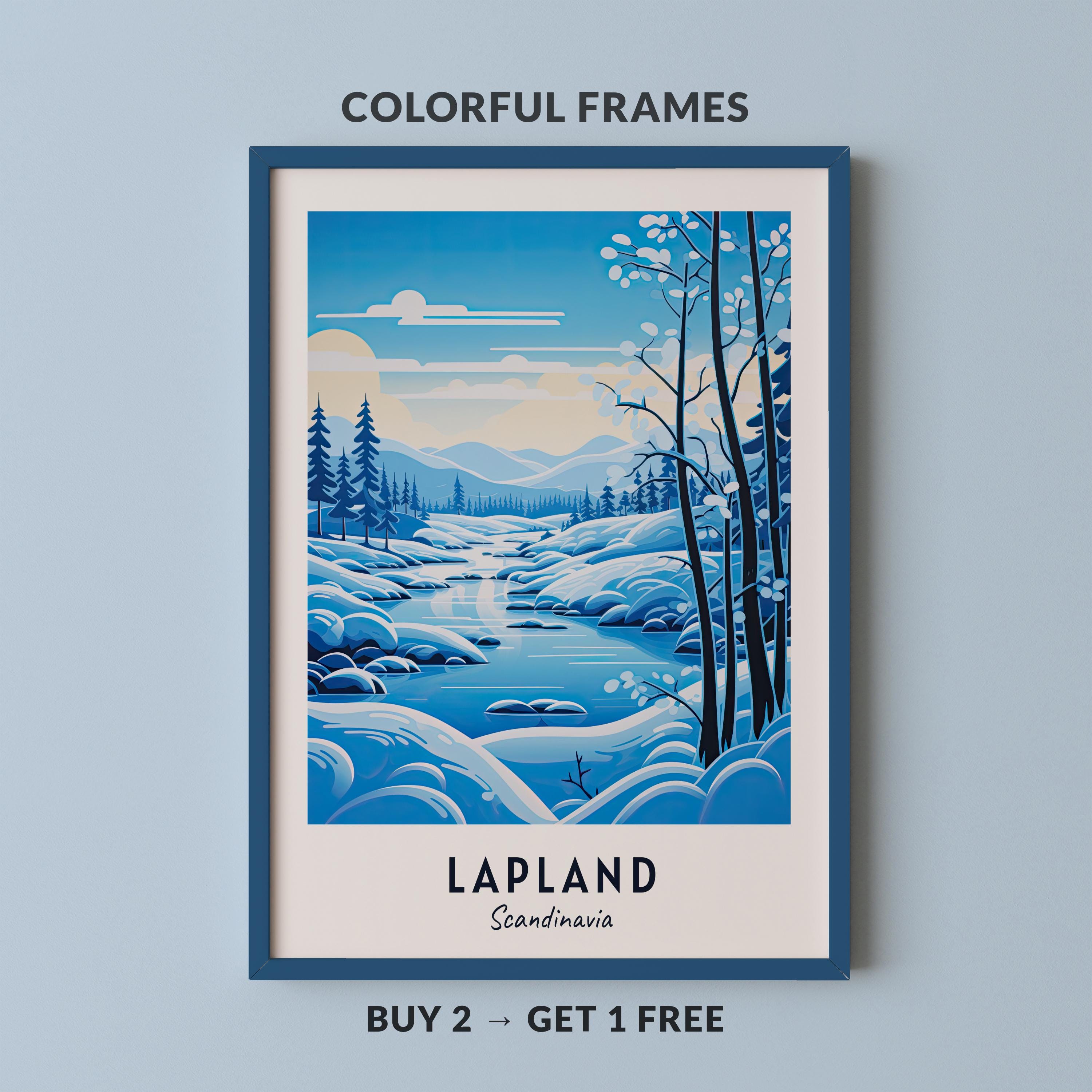 Lapland Travel Poster Lapland Scandinavia Wall Art Scandinavia Print ...