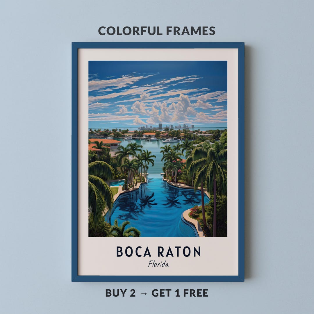 Boca Raton Travel Poster Florida Print Wall Art City Print Cityscape ...
