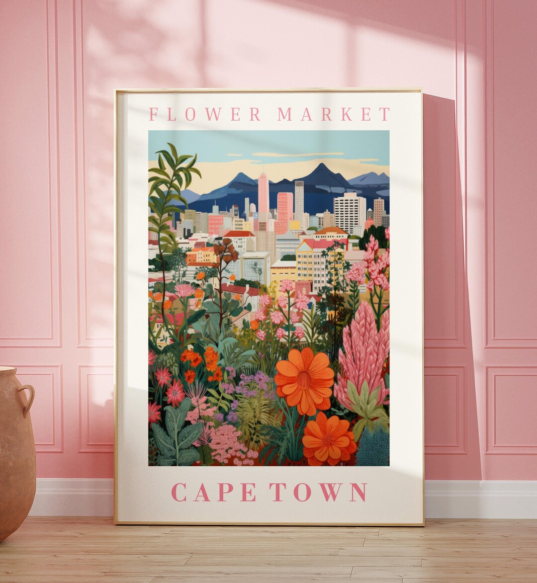 Flower Market Cape Town Print Wall Art South Africa Floral Illustration ...
