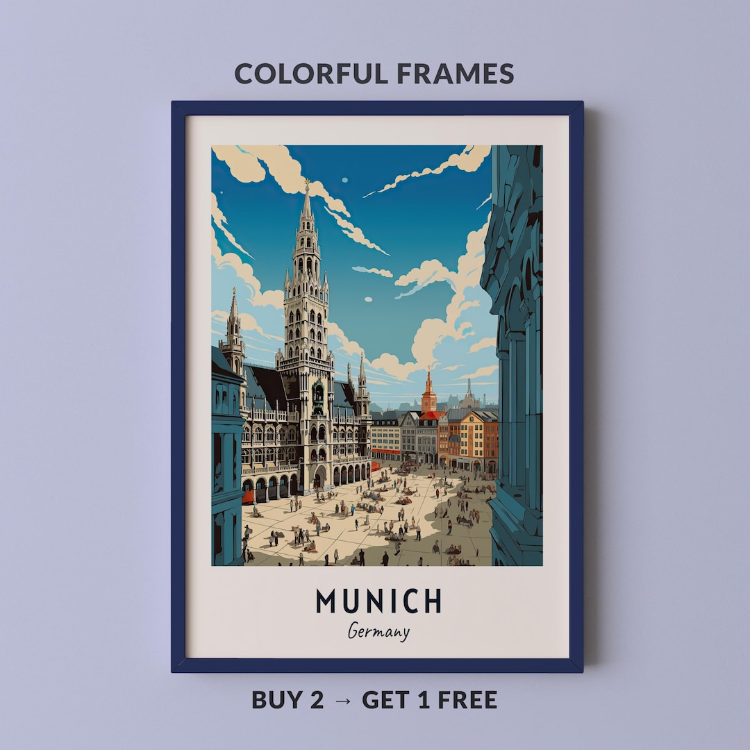 Munich Travel Poster Germany Print Wall Art City Print Cityscape ...