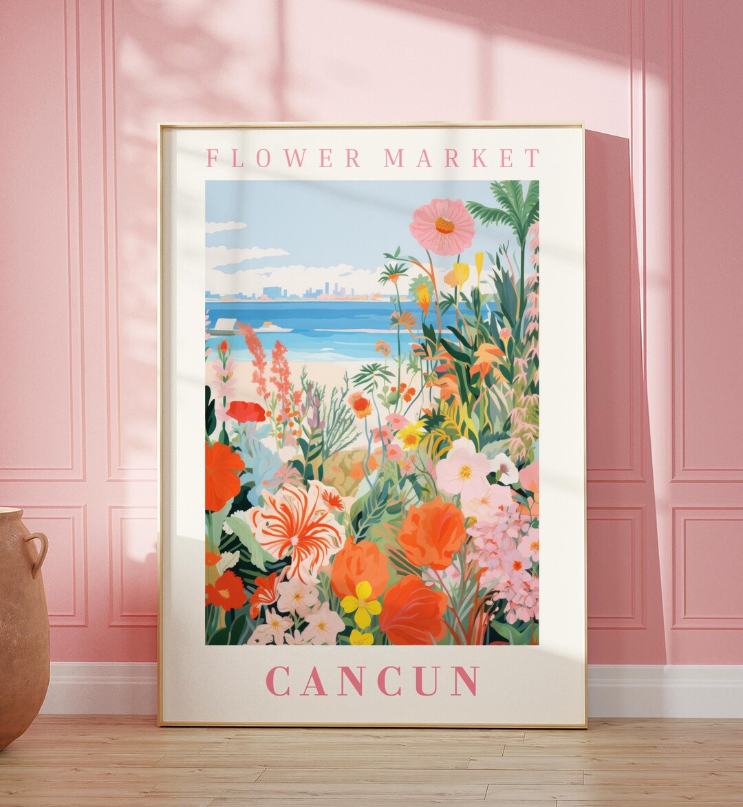 Flower Market Cancun Print Wall Art Mexico Floral Illustration ...