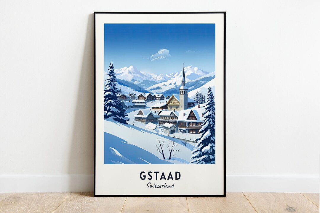 Gstaad Travel Print, Gstaad Ski Poster, Switzerland Ski Poster, Gstaad ...