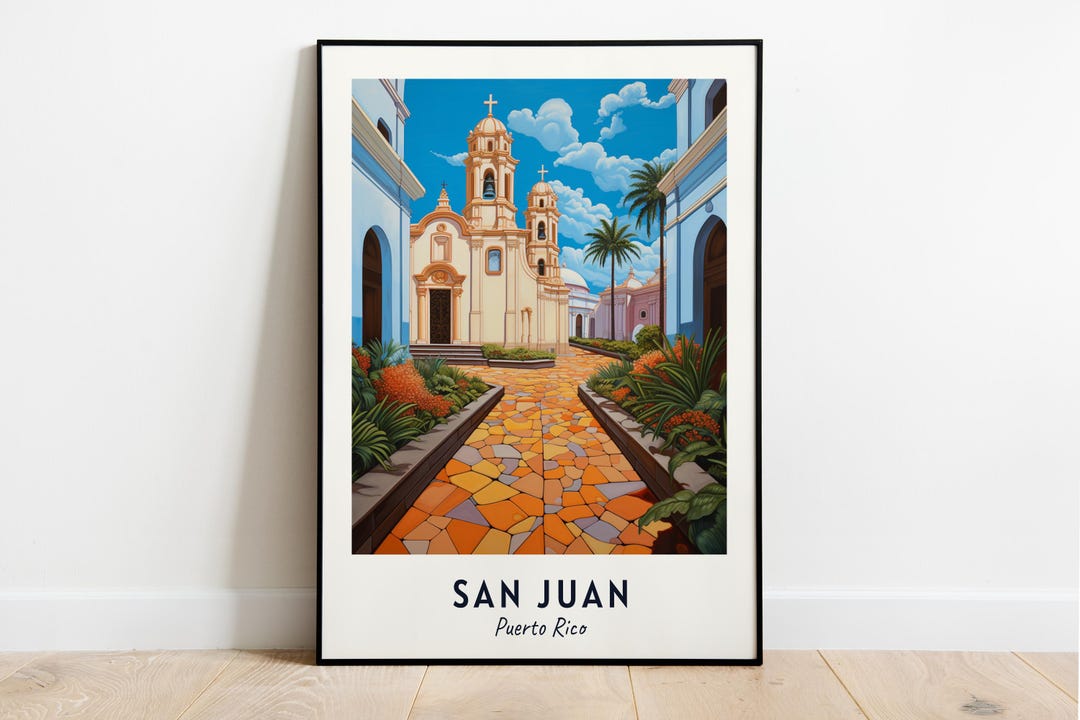 San Juan Travel Poster San Juan Bautista Cathedral Wall Art Puerto Rico ...