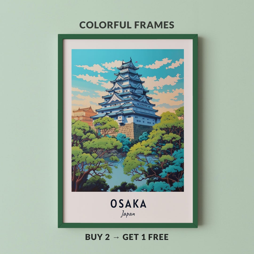 Osaka Travel Poster Osaka Castle Wall Art Japan Print Cityscape Artwork ...