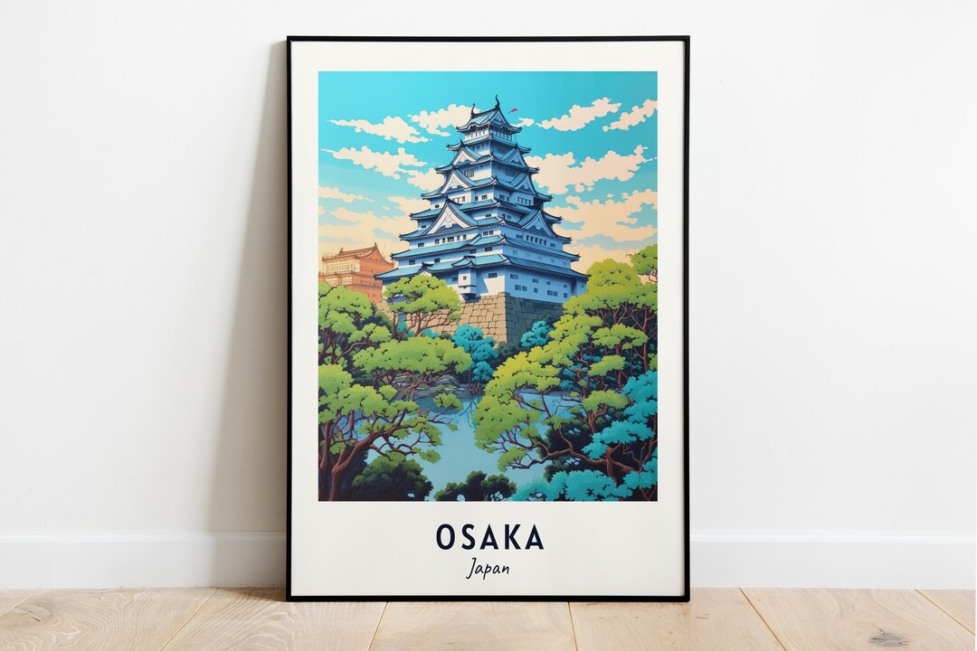 Osaka Travel Poster Osaka Castle Wall Art Japan Print Cityscape Artwork ...