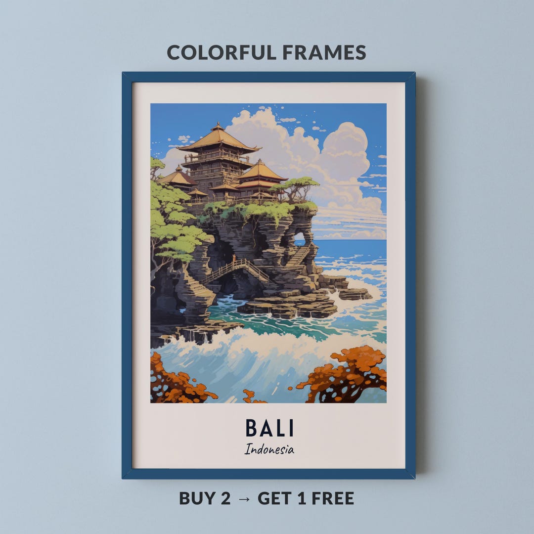 Bali Travel Poster Tanah Lot Temple Wall Art Indonesia Print Cityscape ...