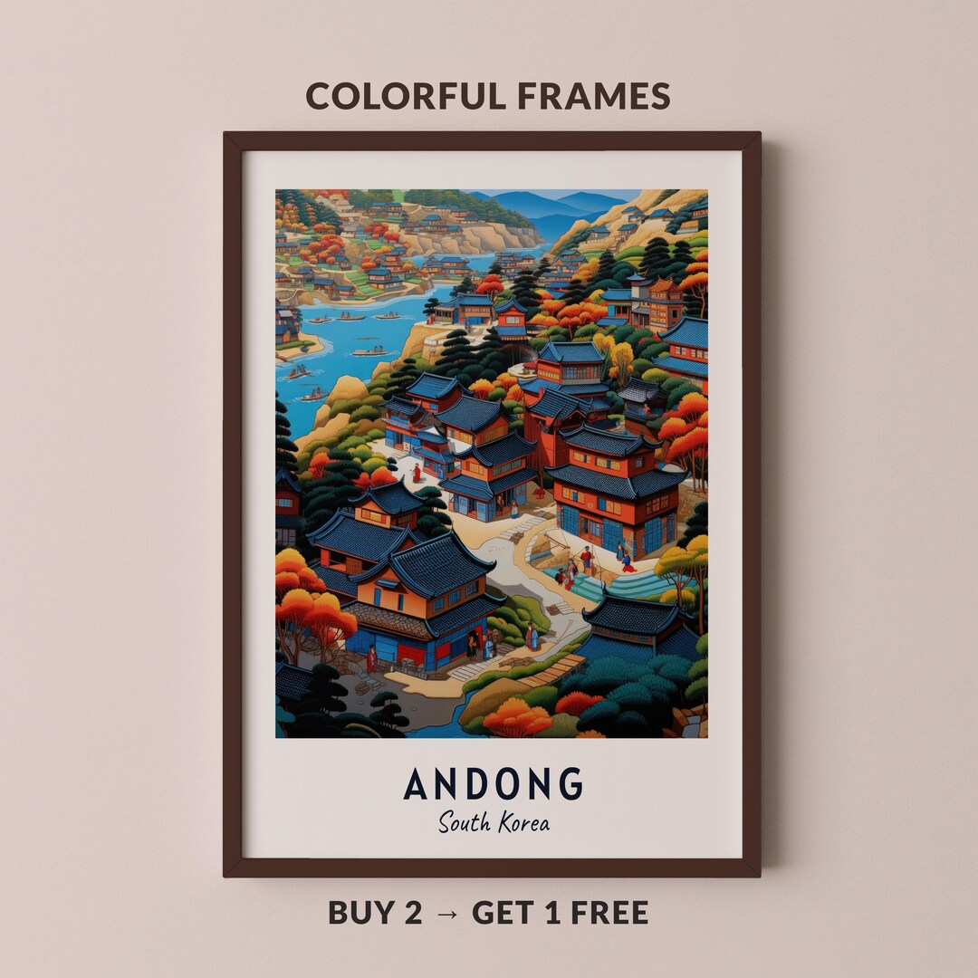 Andong Travel Poster Hahoe Folk Village Wall Art South Korea Print ...