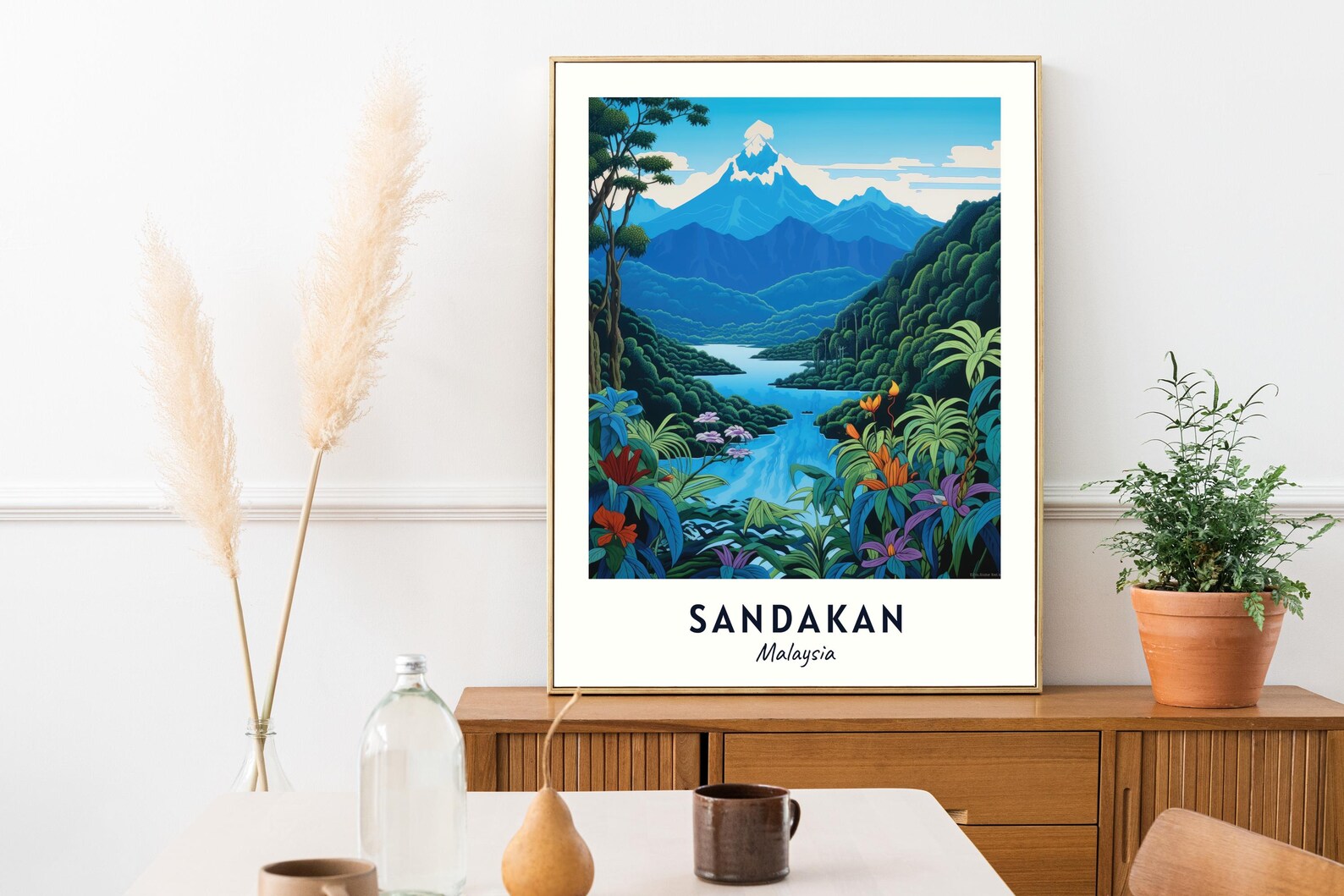 Sandakan Travel Poster Mount Kinabalu Wall Art Malaysia Print Cityscape ...