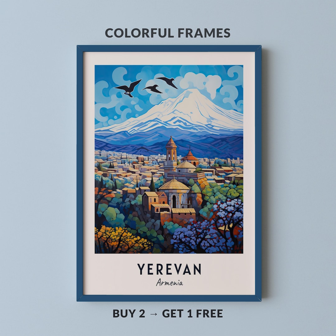 Yerevan Travel Poster Mount Ararat Wall Art Armenia Print Cityscape ...