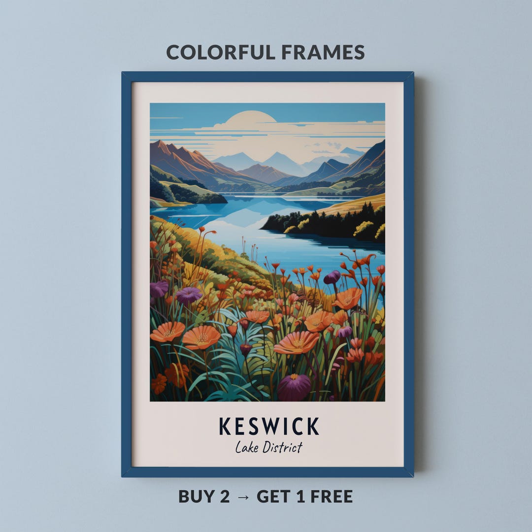 Keswick Travel Poster Keswick Lake District Wall Art Lake District ...