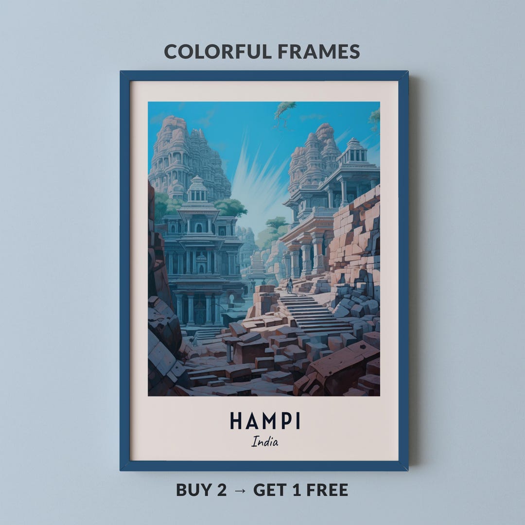 Hampi Travel Poster Virupaksha Temple Wall Art India Print Cityscape ...