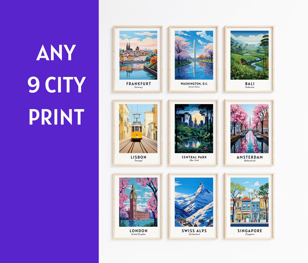 Custom Set of 9 City Prints, Set of 9 City Prints, Any Nine Locations ...