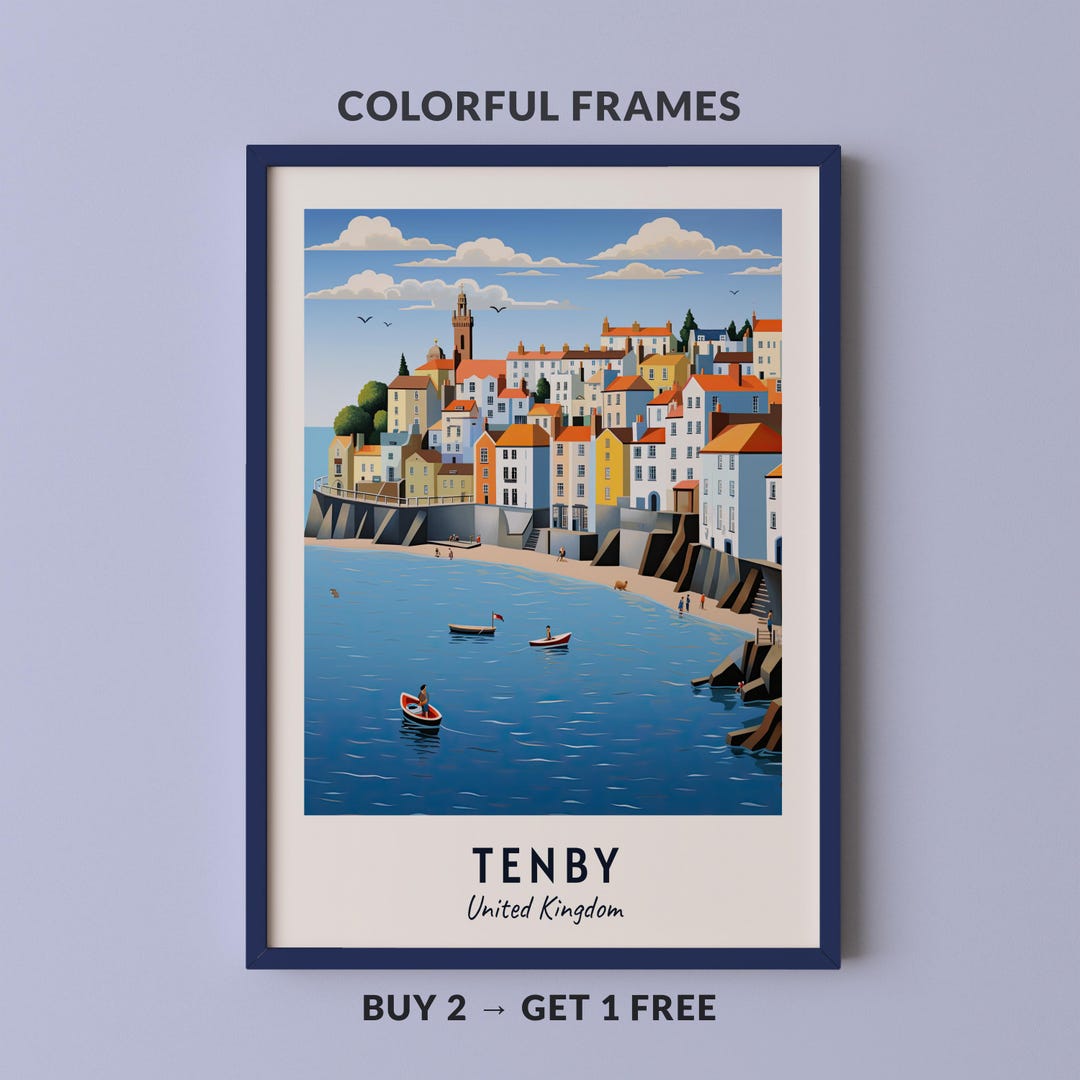 Tenby Travel Poster Tenby United Kingdom Wall Art United Kingdom Print ...