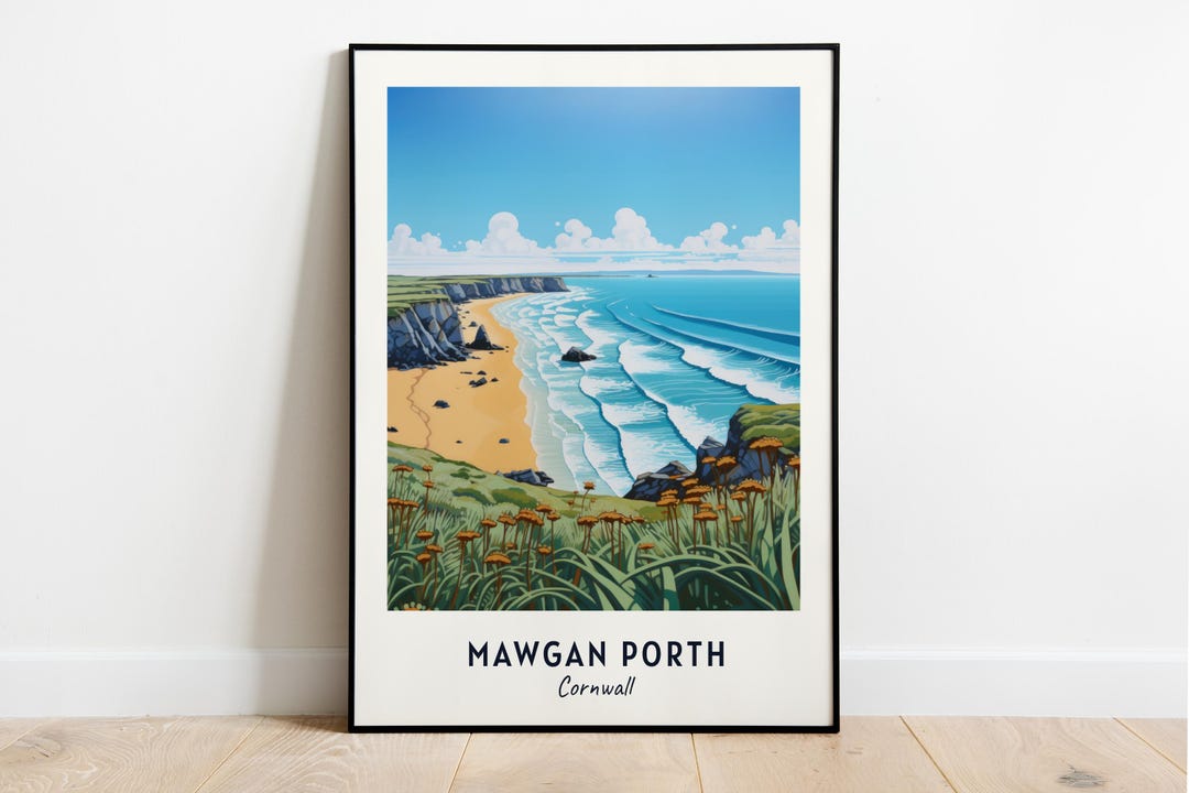 Mawgan Porth Travel Poster Mawgan Porth Cornwall Wall Art Cornwall ...