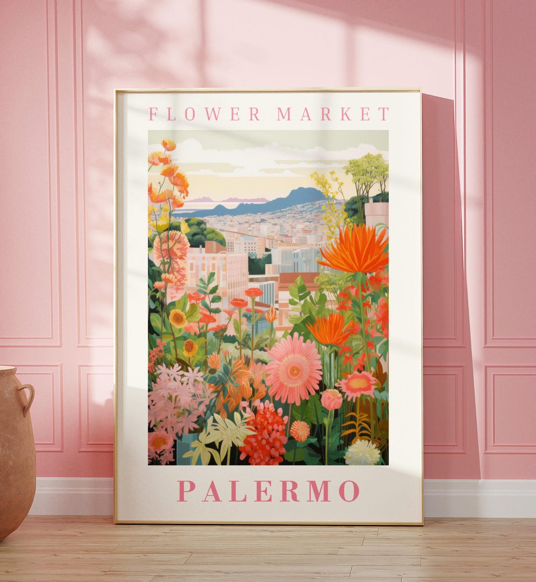 Flower Market Palermo Print Wall Art Italy Floral Illustration ...