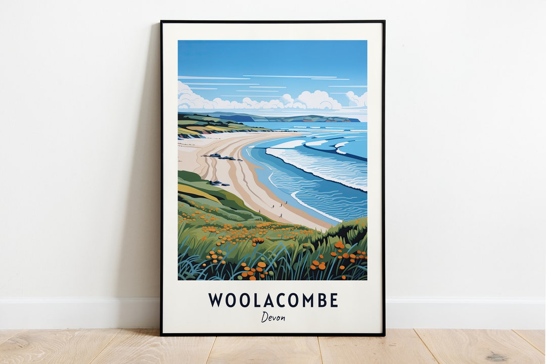 Woolacombe, Devon Travel Print Wall Art, Woolacombe Devon City Print ...