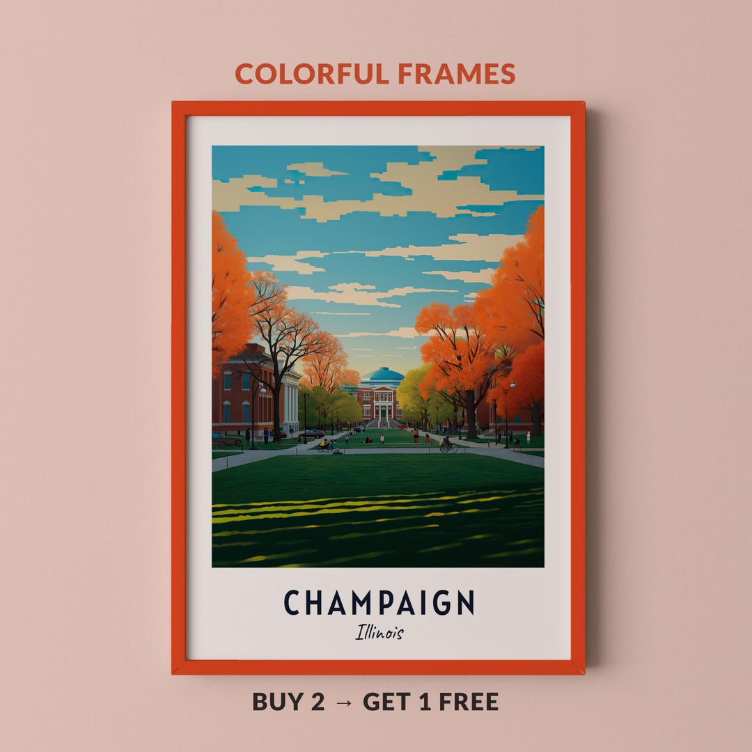Champaign Travel Poster Illinois Print Wall Art City Print Cityscape ...