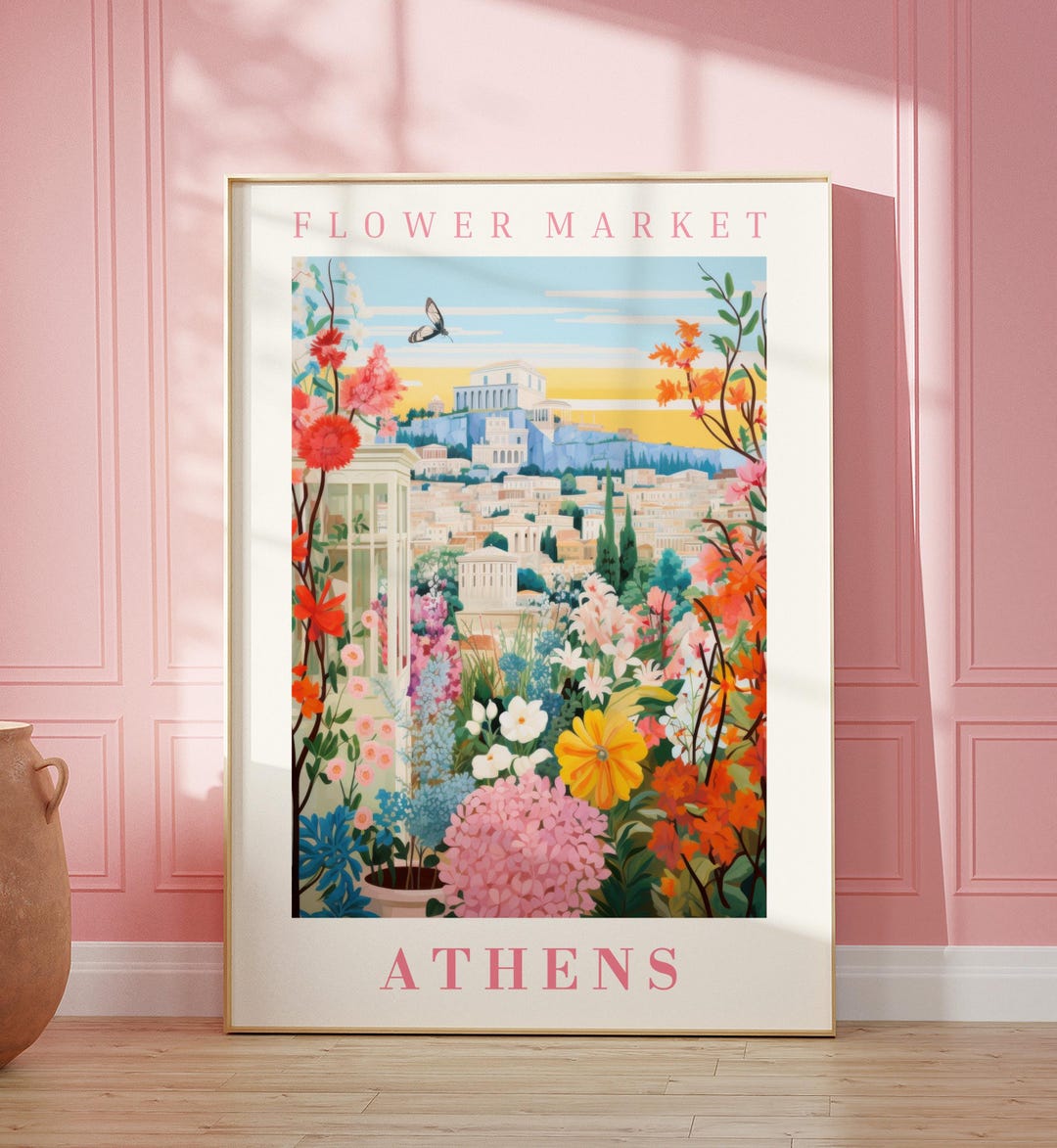 Athens Flower Market Poster, Wall Decor, Greece Floral Illustration ...