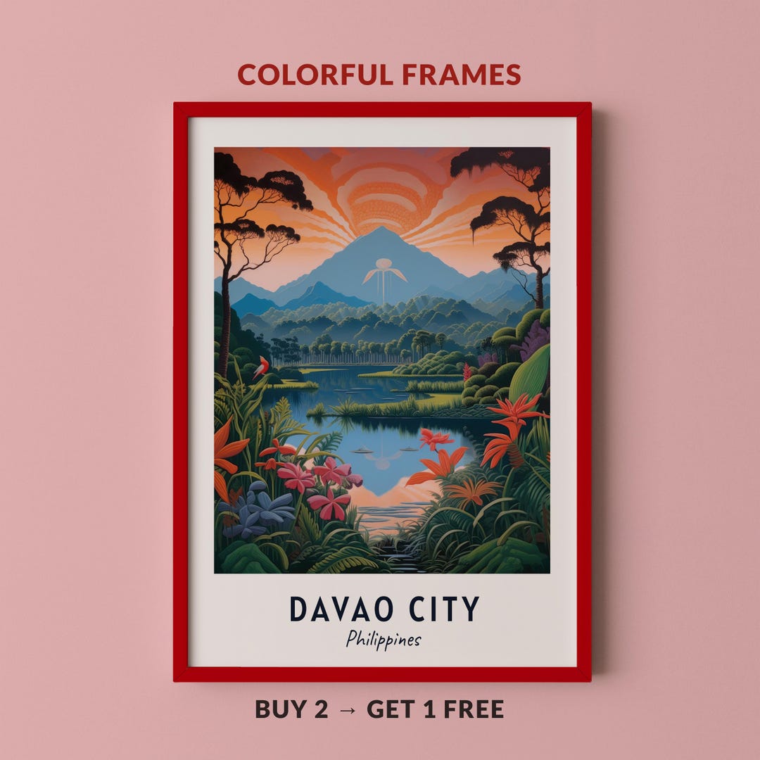 Davao City Travel Poster Mount Apo Wall Art Philippines Print Cityscape ...