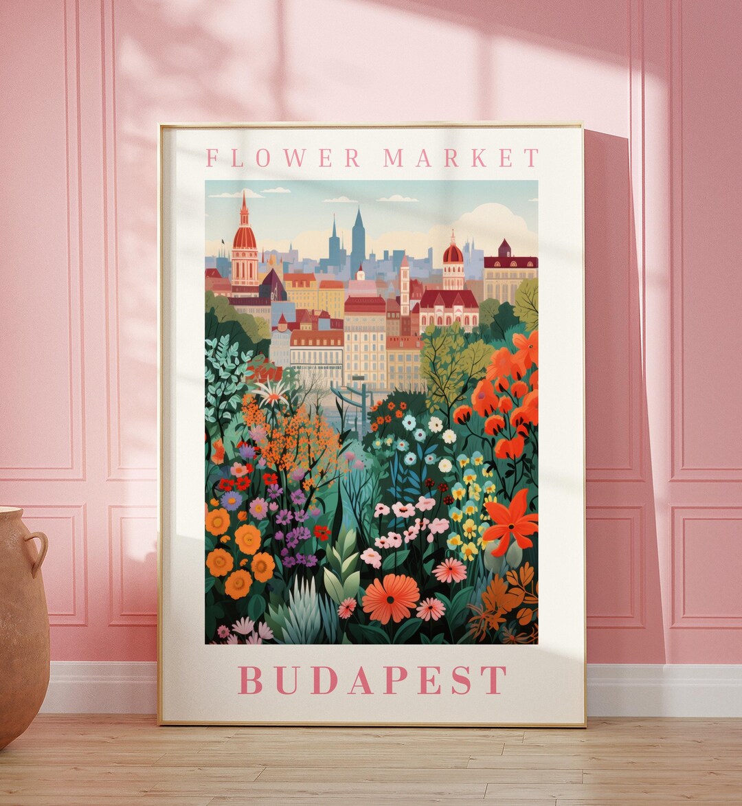 Budapest Flower Market Poster, Wall Decor, Hungary Floral Illustration ...