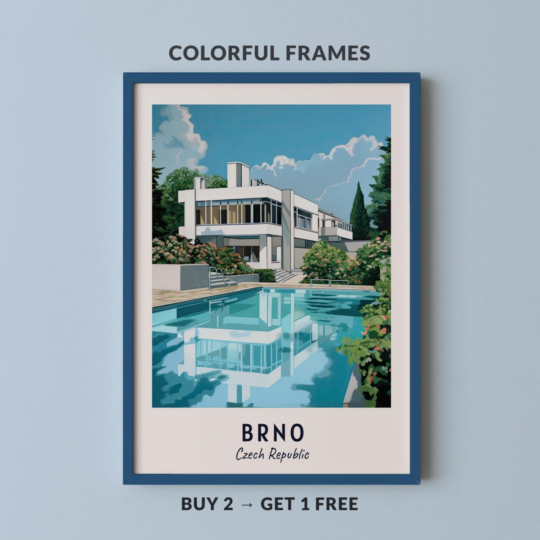 Brno Travel Poster Villa Tugendhat Wall Art Czech Republic Print ...