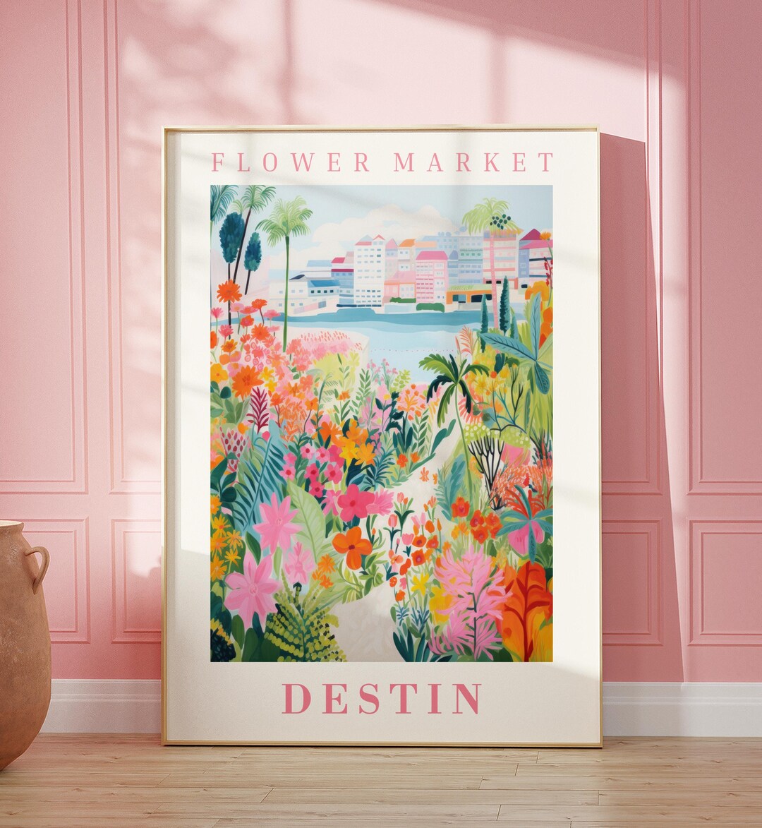 Flower Market Destin Print Wall Art Florida Floral Illustration ...