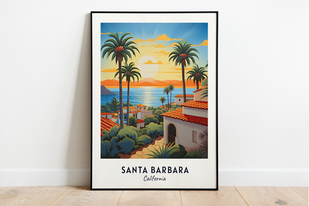 Santa Barbara City Print, Santa Barbara Travel Poster, California ...