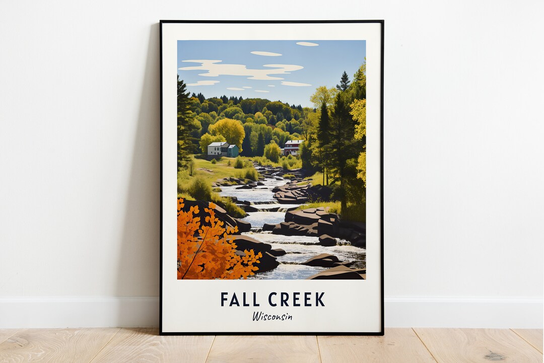 Fall Creek Travel Print Wall Art, Fall Creek Wisconsin City Print, Fall ...