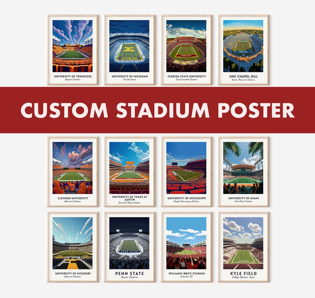 Custom Stadium & Team Poster | Vintage Sports Art | College Football ...
