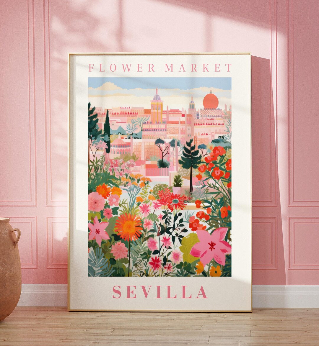 Sevilla Flower Market Poster, Wall Decor, Spain Floral Illustration ...