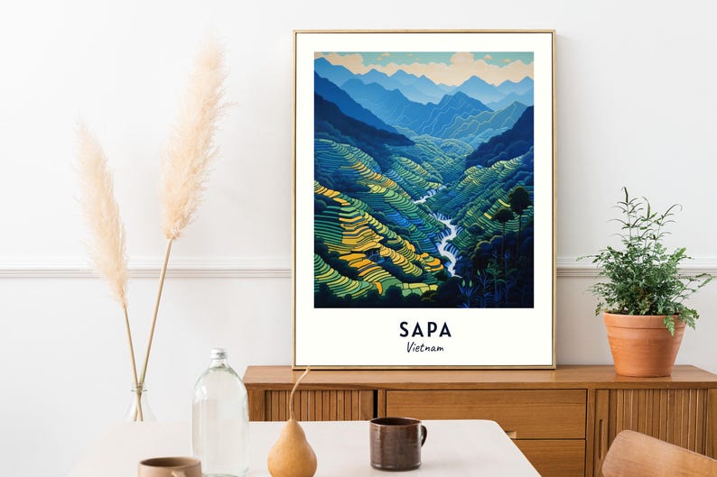 Sapa Travel Poster Fansipan Mountain Wall Art Vietnam Print Cityscape ...