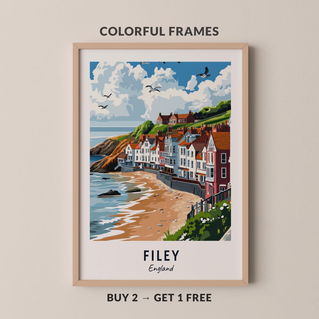 Filey Travel Poster England Print Wall Art City Print Cityscape Artwork ...