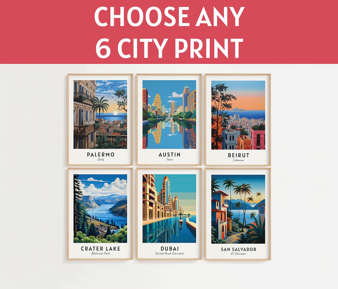 Custom Cityscape Art Print Set of 6: Personalized Travel Poster ...