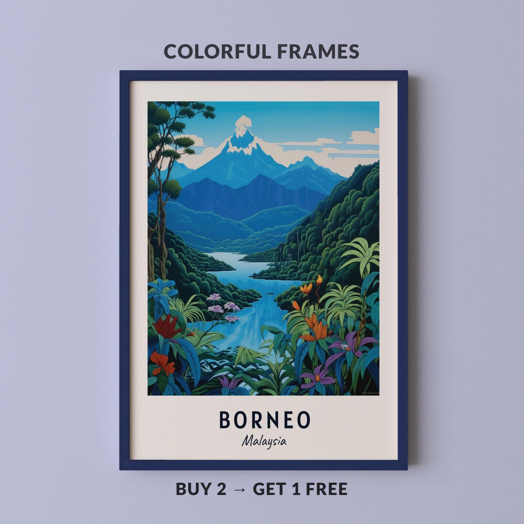 Borneo Travel Poster Mount Kinabalu Wall Art Malaysia Print Cityscape ...