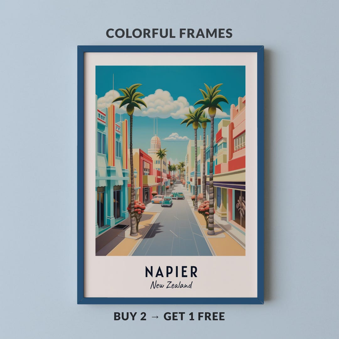 Napier Travel Poster Art Deco Historic District Wall Art New Zealand ...