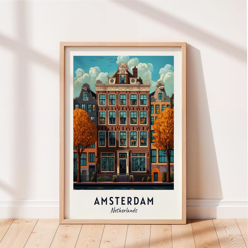 Amsterdam Travel Poster Anne Frank House Wall Art Netherlands Print ...