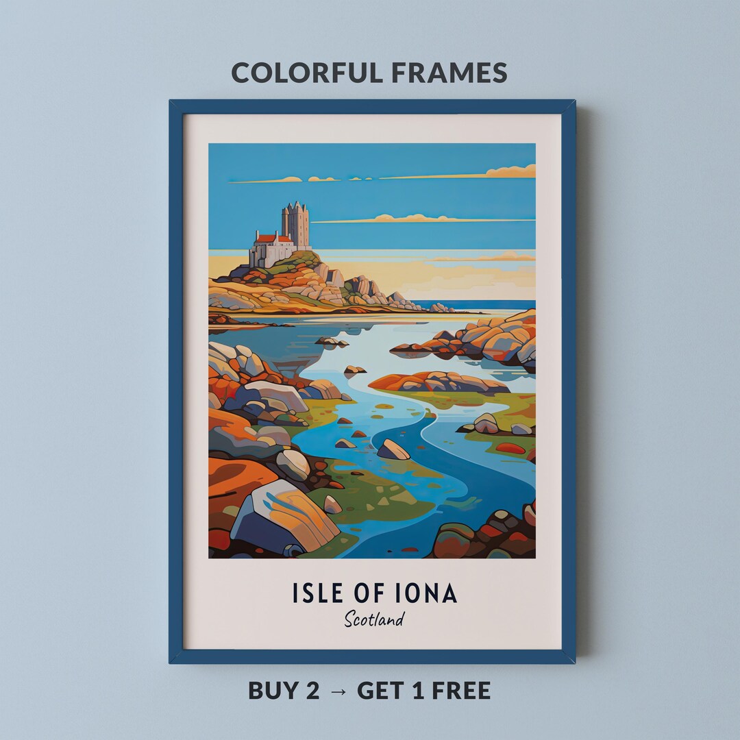 Isle of Iona Travel Poster Iona Abbey Wall Art Scotland Print Cityscape ...