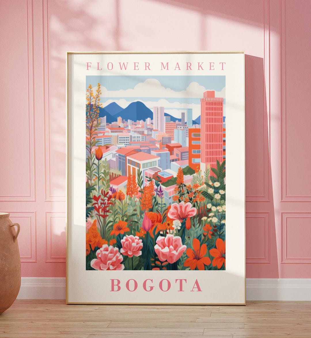 Bogota Flower Market Poster, Wall Decor, Colombia Floral Illustration ...