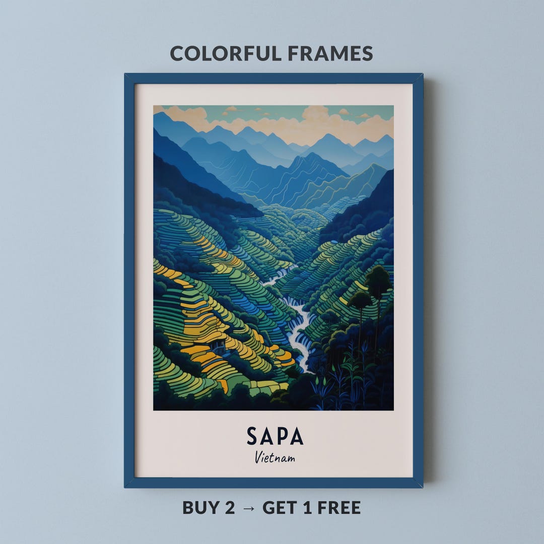 Sapa Travel Poster Fansipan Mountain Wall Art Vietnam Print Cityscape ...