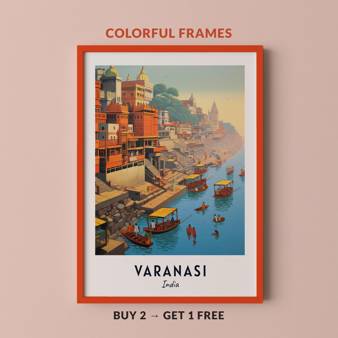 Varanasi Travel Poster Ganges River Ghats Wall Art India Print ...