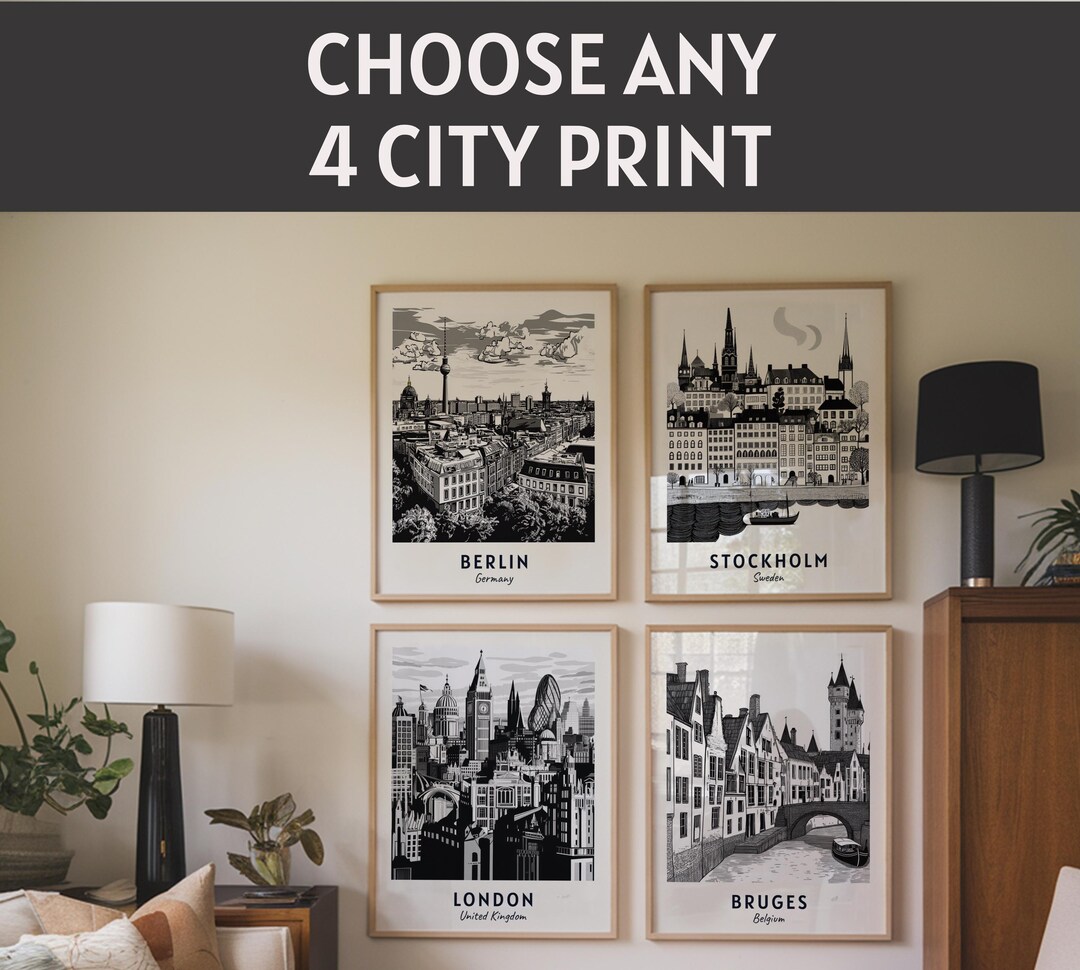 Cityscape Poster Set: Choose Any 4 Black and White Minimalist Prints - Etsy